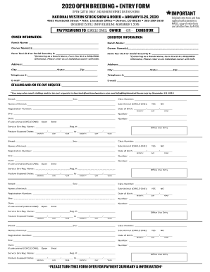 Fillable Online 2020 OPEN BREEDING ENTRY FORM Fax Email Print - pdfFiller