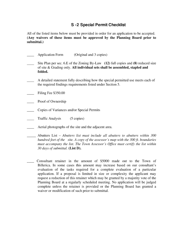 Fillable Online Site Plan Special Permit Checklist Fax Email Print ...