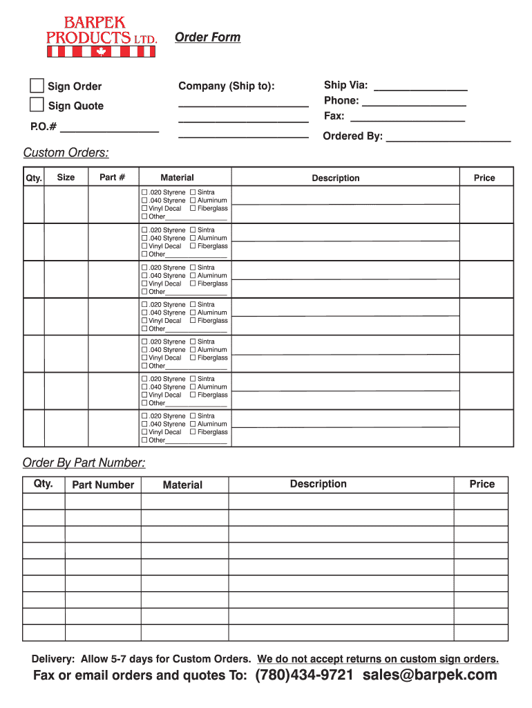 Fillable Online CUSTOM SIGN ORDER FORM Fax Email Print - pdfFiller