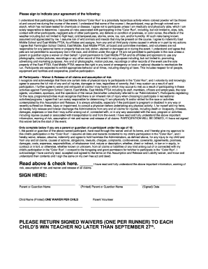 Fillable Online Color Run Student Waiver - Farmington Public Schools ...