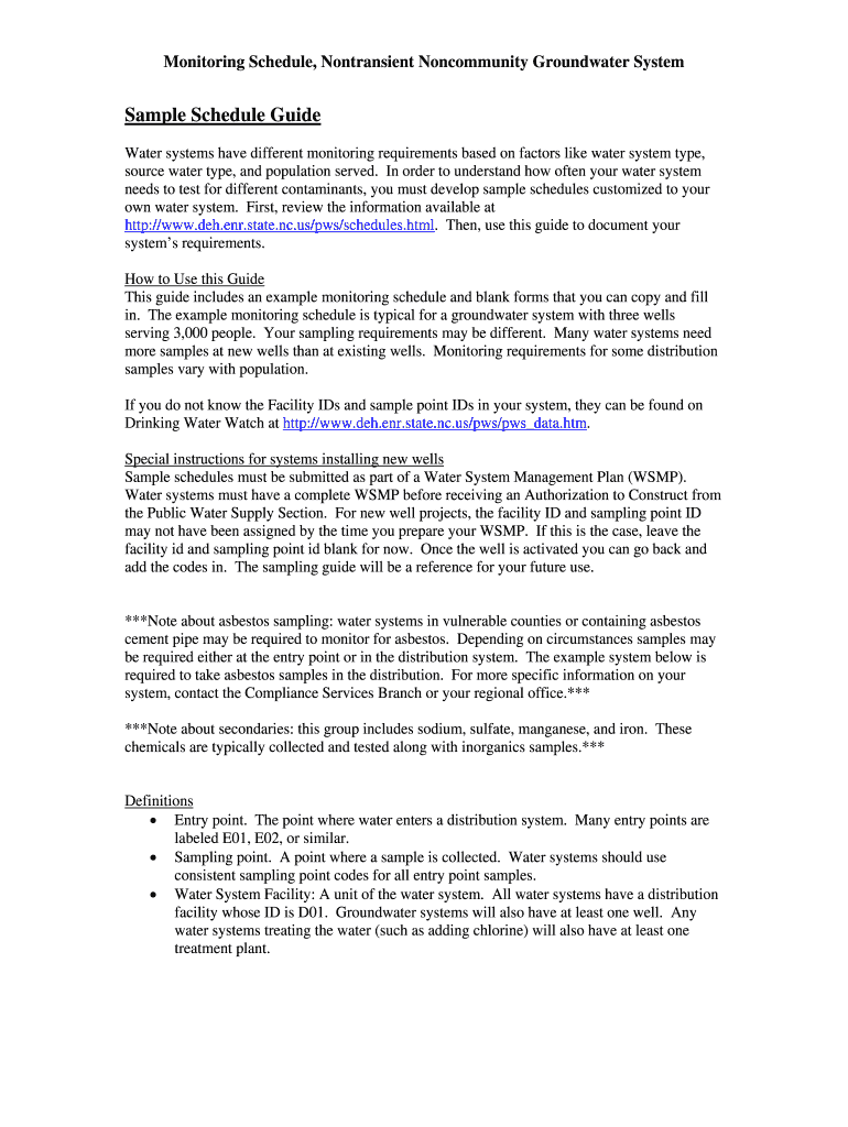 Fillable Online Sample Schedule Guide - North Carolina Fax Email Print ...
