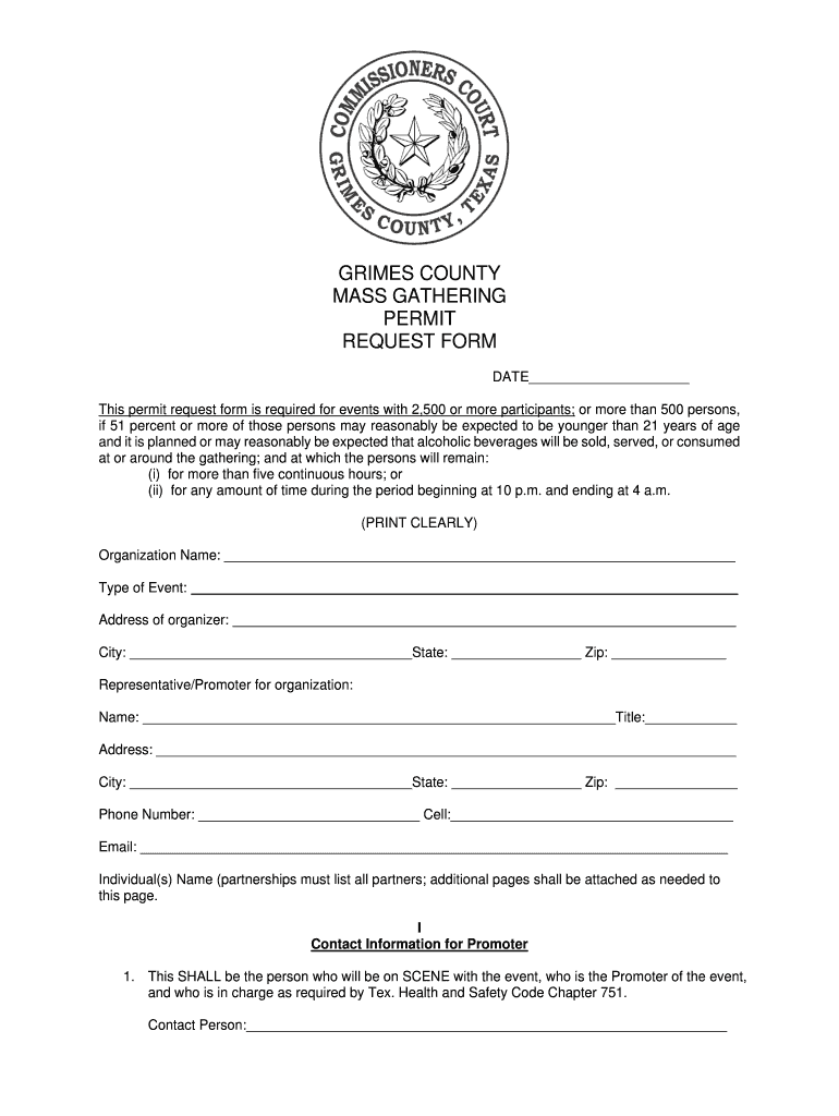 Fillable Online grimes county mass gathering permit request form Fax ...