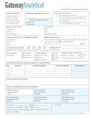Fillable Online Gateway Analytical Sample Submission Form Fax Email ...