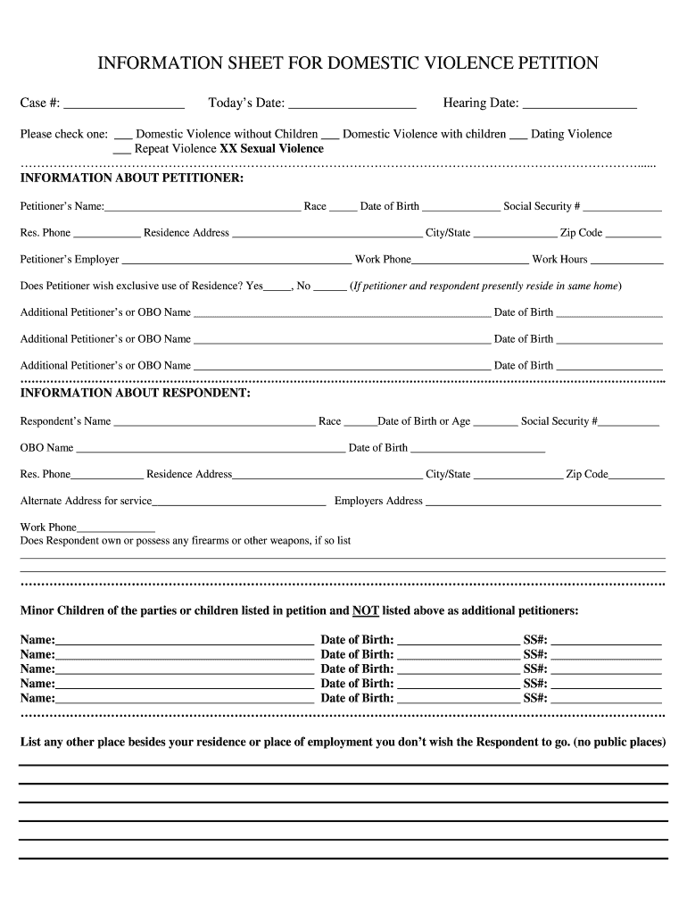 Fillable Online Petition for Injunction Against Sexual Violence. Form ...