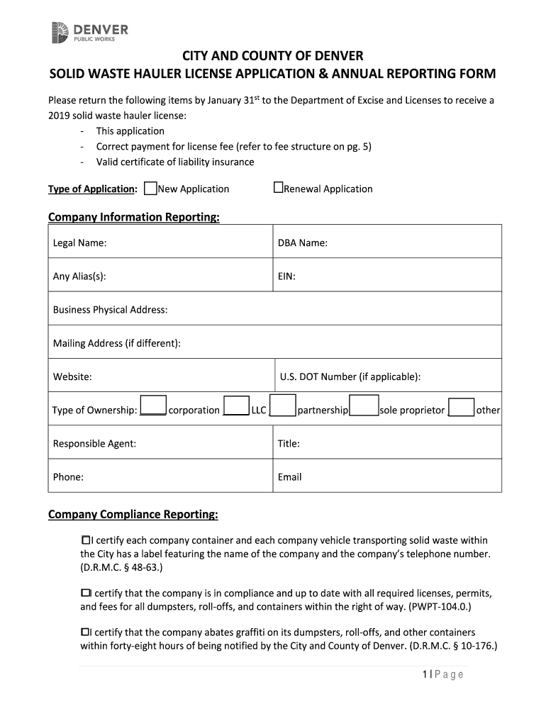 Fillable Online city and county of denver solid waste hauler license ...