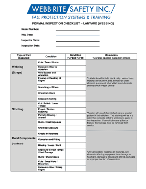 Fillable Online FORMAL INSPECTION CHECKLIST LANYARD WEBBING Fax Email ...