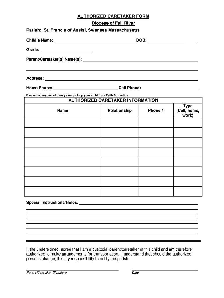 Fillable Online Authorized Caretaker Form Fax Email Print - pdfFiller
