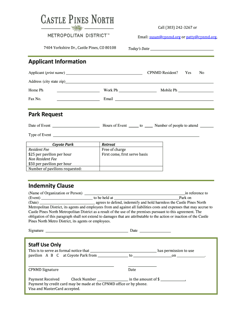Fillable Online Castle Pines North Metro District 7404 Yorkshire Dr ...