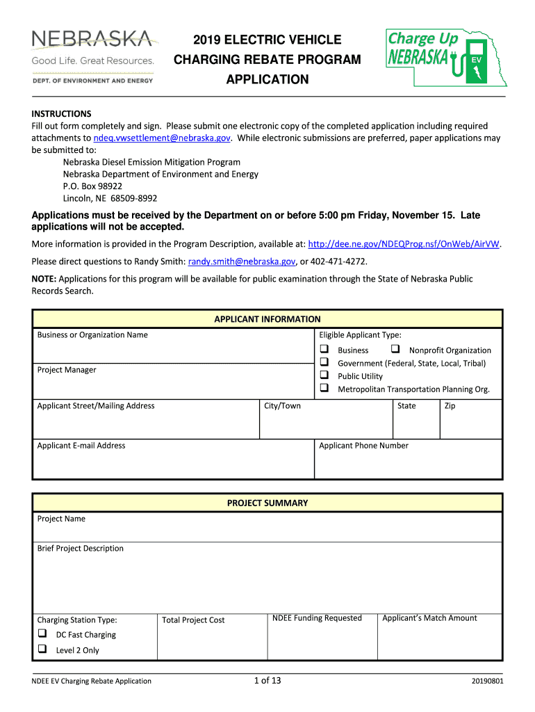 Fillable Online deq ne 2019 electric vehicle charging rebate program ...