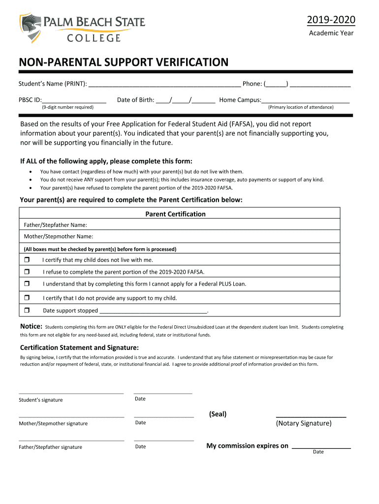 Fillable Online 2019-2020 verification worksheet v1 - Palm Beach State College Fax Email Print ...
