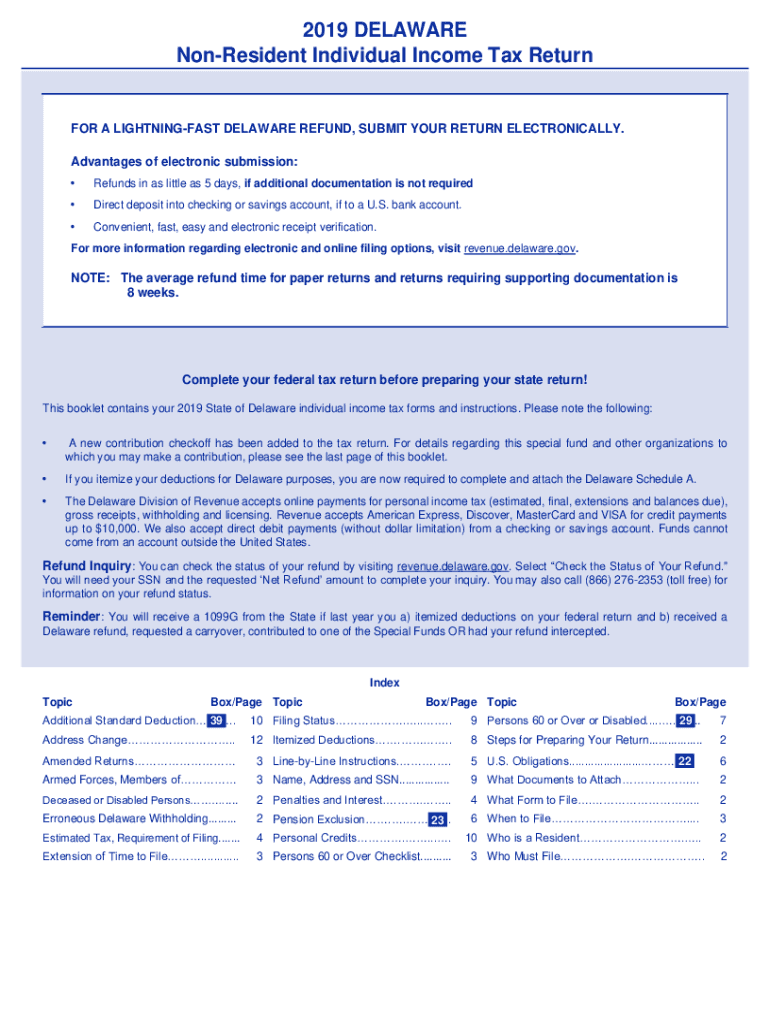 2019 DELAWARE Non-Resident Individual Income Tax Return: Fill out ...