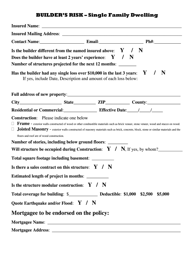 Fillable Online Residential Builders Risk Fax Email Print - pdfFiller