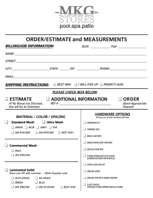 Fillable Online ORDER/ESTIMATE and MEASUREMENTS Fax Email Print - pdfFiller
