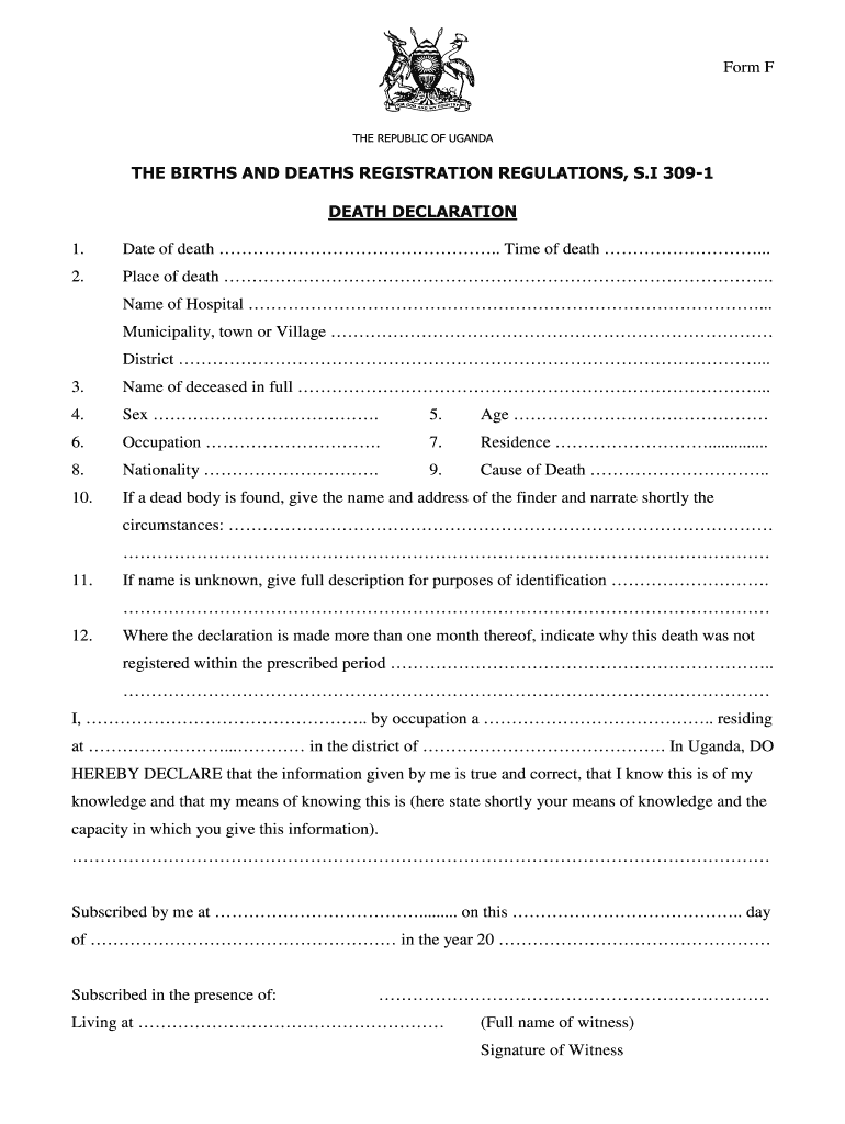 Death Declaration Form - Fill Online, Printable, Fillable, Blank ...