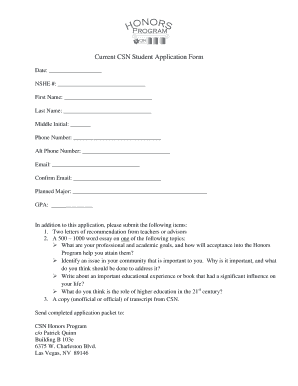 Fillable Online returning student form - CSN Fax Email Print - pdfFiller