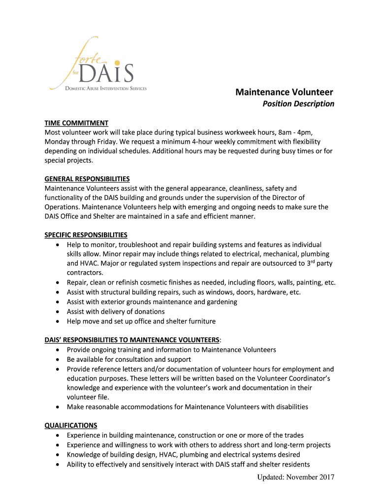 Fillable Online How to Write a Job Description That Your Volunteers ...