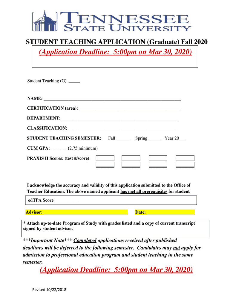 Fillable Online Application for Student Teaching in Art Education DATE ...