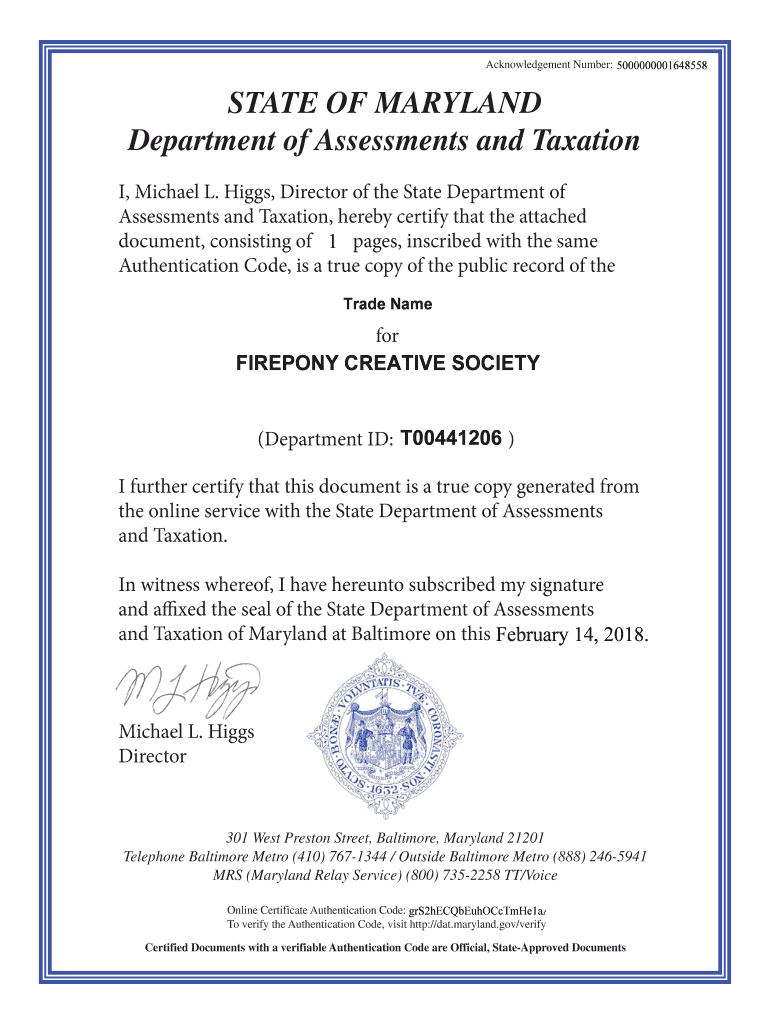 Fillable Online Acknowledgement Number: 5000000001648558 Fax Email ...