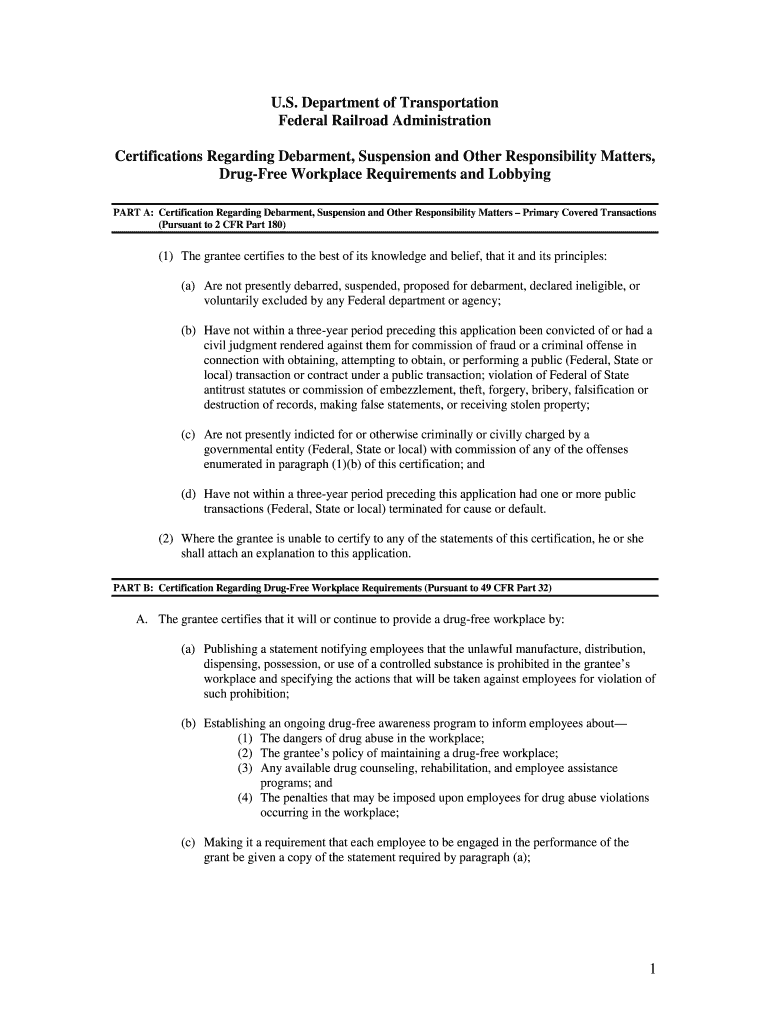 Fillable Online Download FRA Certs Debarment Suspension and other F 30 ...