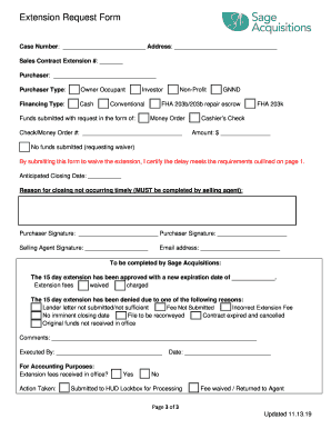 Fillable Online Extension Request Form - Sage Acquisitions Fax Email ...