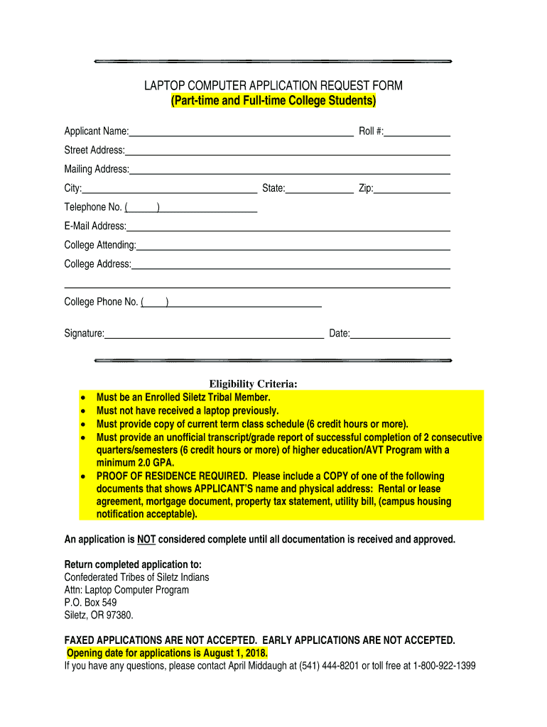 Fillable Online Fillable Online LAPTOP COMPUTER APPLICATION REQUEST ...