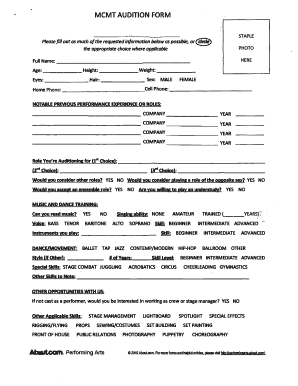 Fillable Online MCMT AUDITION FORM Fax Email Print - pdfFiller