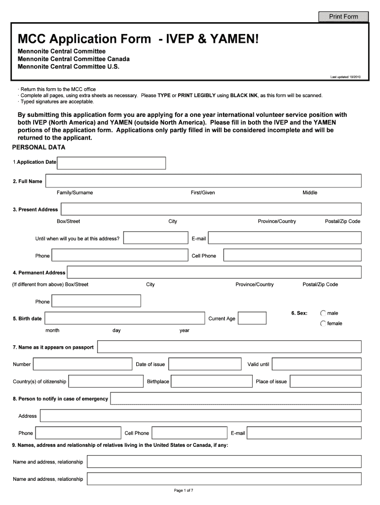 Fillable Online MCC Application Form - IVEP & YAMEN! Fax Email Print ...