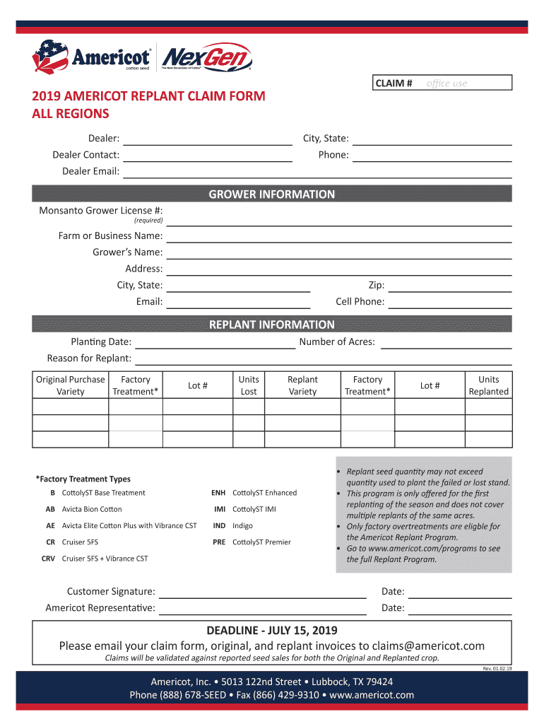 Fillable Online 2019 AMERICOT CROP LOSS CLAIM FORM ALL REGIONS Fax ...