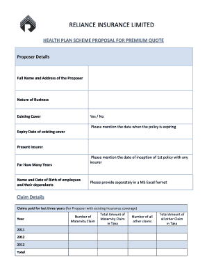 Fillable Online Health Plan Proposal Form Fax Email Print - pdfFiller