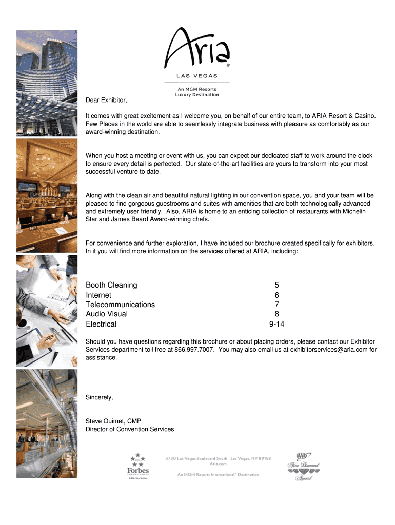 Fillable Online Welcome to ARIA Convention Center - ARIA Exhibitor Services Fax Email Print ...