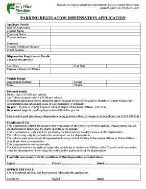 Fillable Online Parking regulation dispensation application (PDF 20KB new window). Dispentation ...