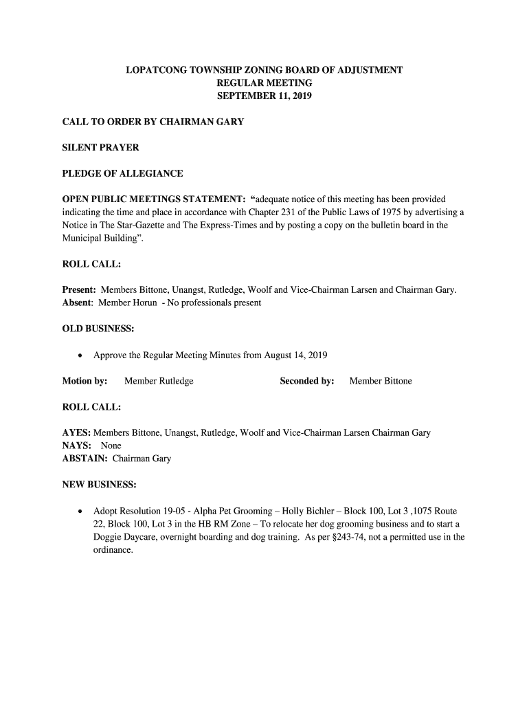 Fillable Online 18-07 resolution of the zoning board of adjustment of ...