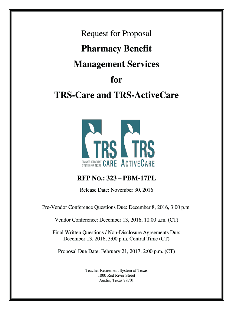 Fillable Online Pharmacy Benefit Management Services for TRS-Care and ...