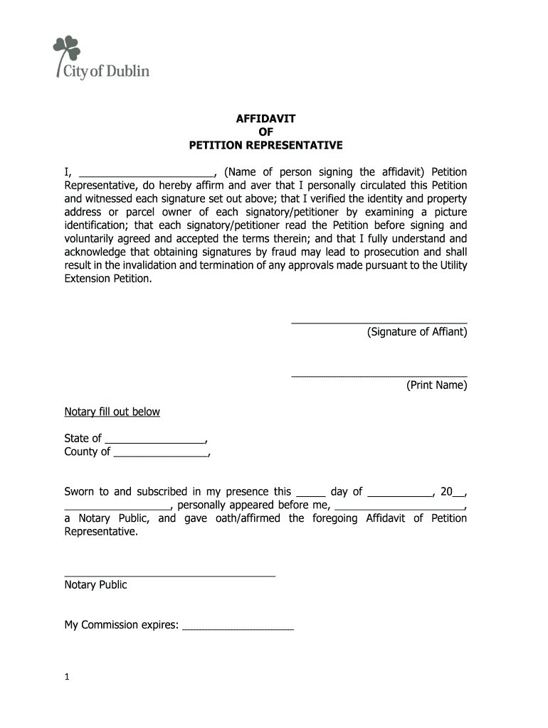 Fillable Online AFFIDAVIT OF PETITION REPRESENTATIVE I, , (Name of ...