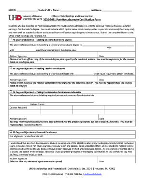 Fillable Online 2020-2021 Post-Baccalaureate Certification Form Fax ...