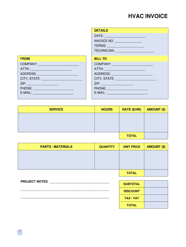 Fillable Online HVAC Invoice Template Fax Email Print - pdfFiller