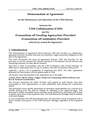 Fillable Online Memorandum of Agreement CMS Collaboration (CMS ... Fax ...