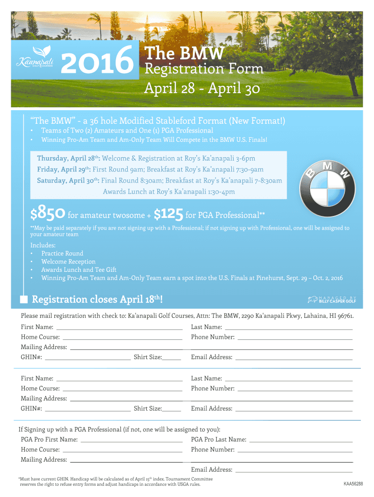 Fillable Online 2016 The BMW Registration Form April 28 - April 30 Fax ...
