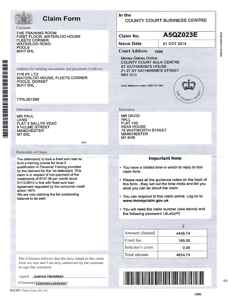 Fillable Online Claim Form the COUNry ctaim No. A5QZ023E Fax Email ...