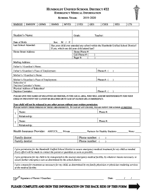 Fillable Online English- HUSD Emergency Medical Information EMI Form ...