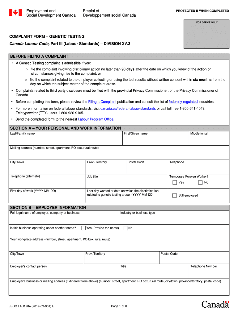 Fillable Online Notice relating to the Canada Labour Code - Part III ...