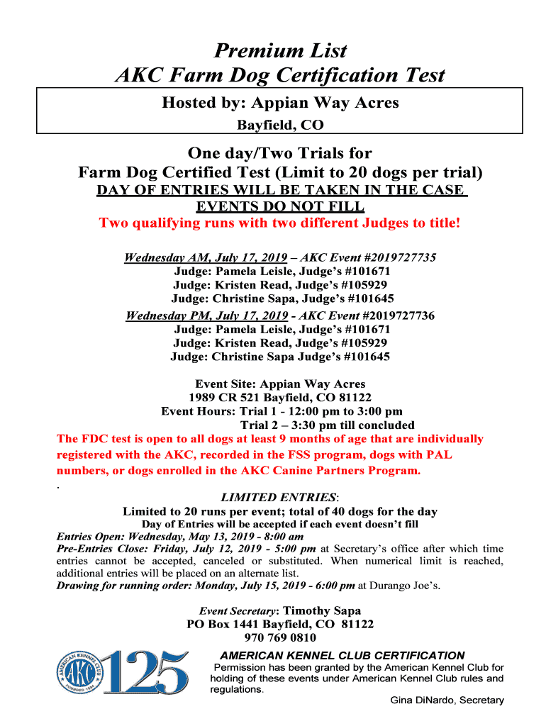 Fillable Online AKC Farm Dog Title Exam Challenge - Puppy Luv Farms ...