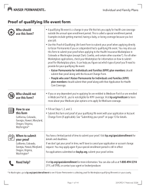 Fillable Online Kaiser Permanente Proof of Qualifying Life Event Form ...