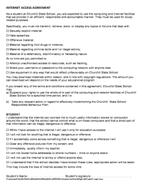 Fillable Online INTERNET ACCESS AGREEMENT - churchillss.eq.edu.au Fax ...