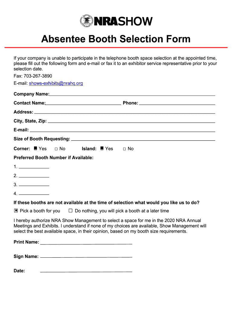 Fillable Online 2019 Absentee Booth Selection Form.docx Fax Email Print - pdfFiller