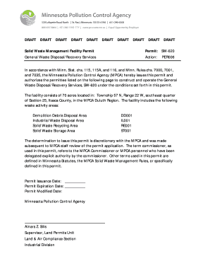 Fillable Online Draft Solid Waste Permit to General Waste Disposal and ...
