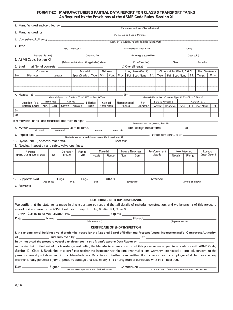 Fillable Online FORM T-1A MANUFACTURER'S DATA REPORT FOR CLASS 1 ...