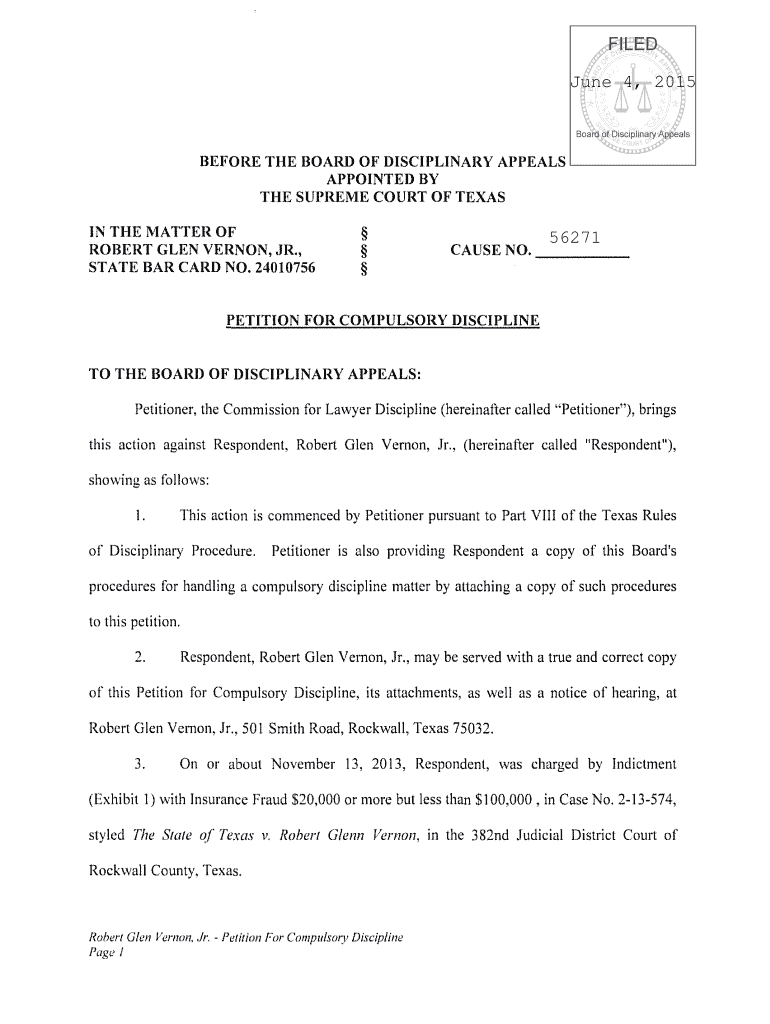 Fillable Online BEFORE THE BOARD OF DISCIPLINARY APPEALS IN THE ...