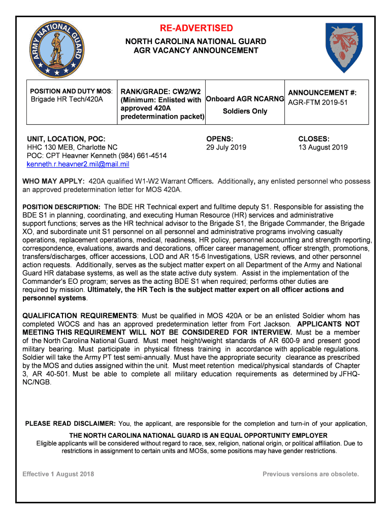 Fillable Online nc ng 420A Human Resources Technician - Army National ...