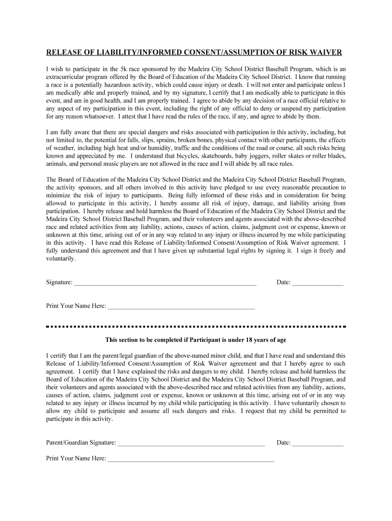 Fillable Online release of liability/informed consent/assumption of risk waiver Fax Email Print ...